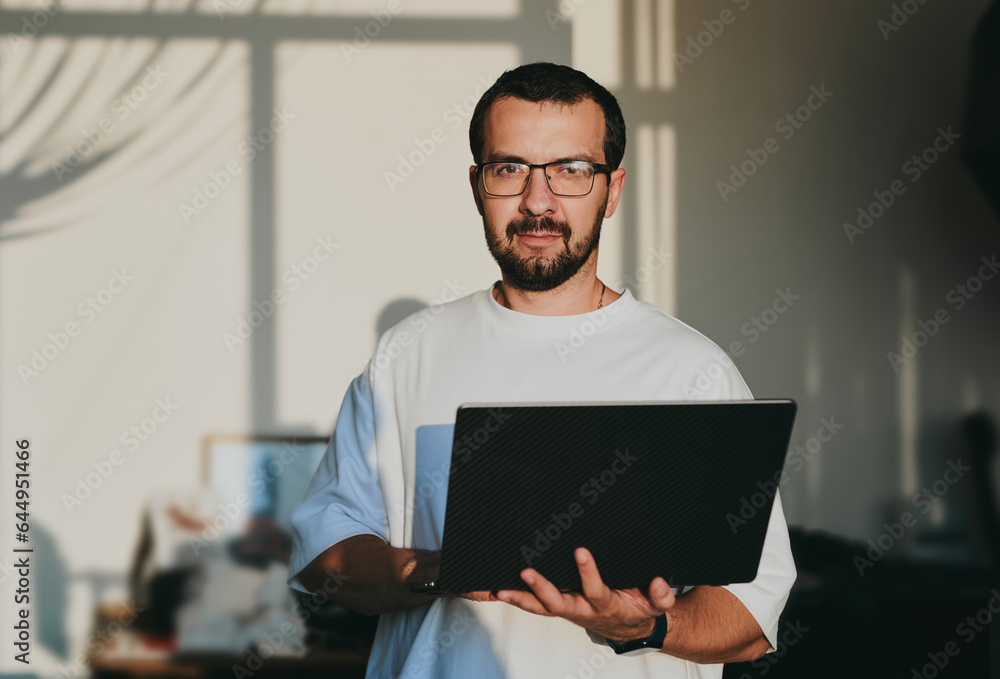 Portrait professional man programmer working concentrated on computer ...