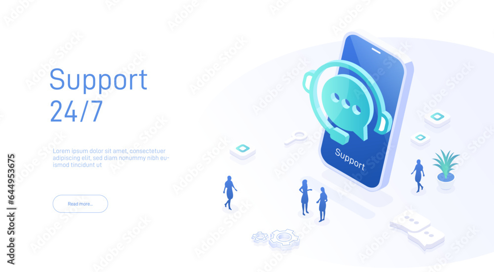 Support service concept or call center in isometric vector illustration ...