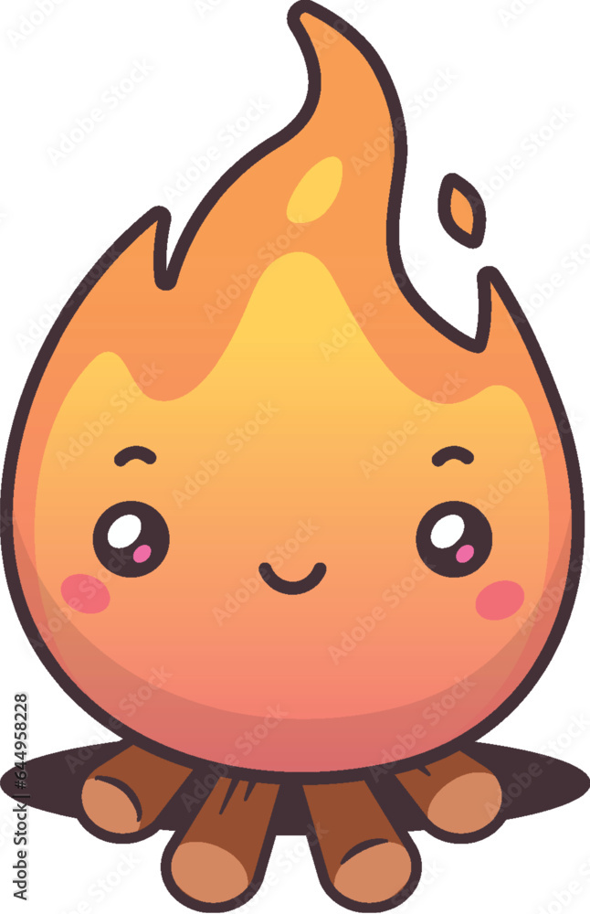 Poster Bonfire, camp fire cute kawaii cartoon character vector ...