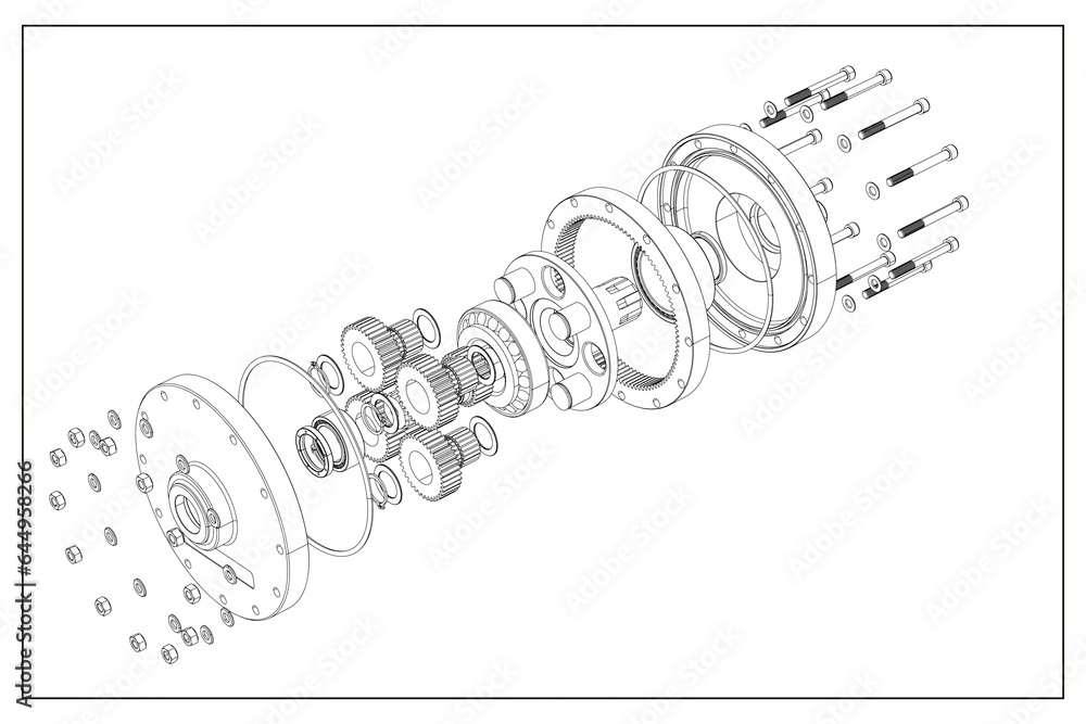Photo & Art Print 3D design of a planetary gear with exploded view ...
