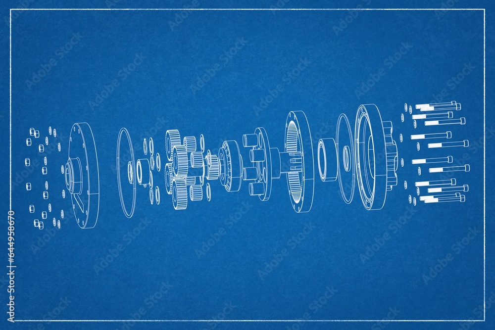 3D design of a planetary gear with exploded view. Stock Illustration ...