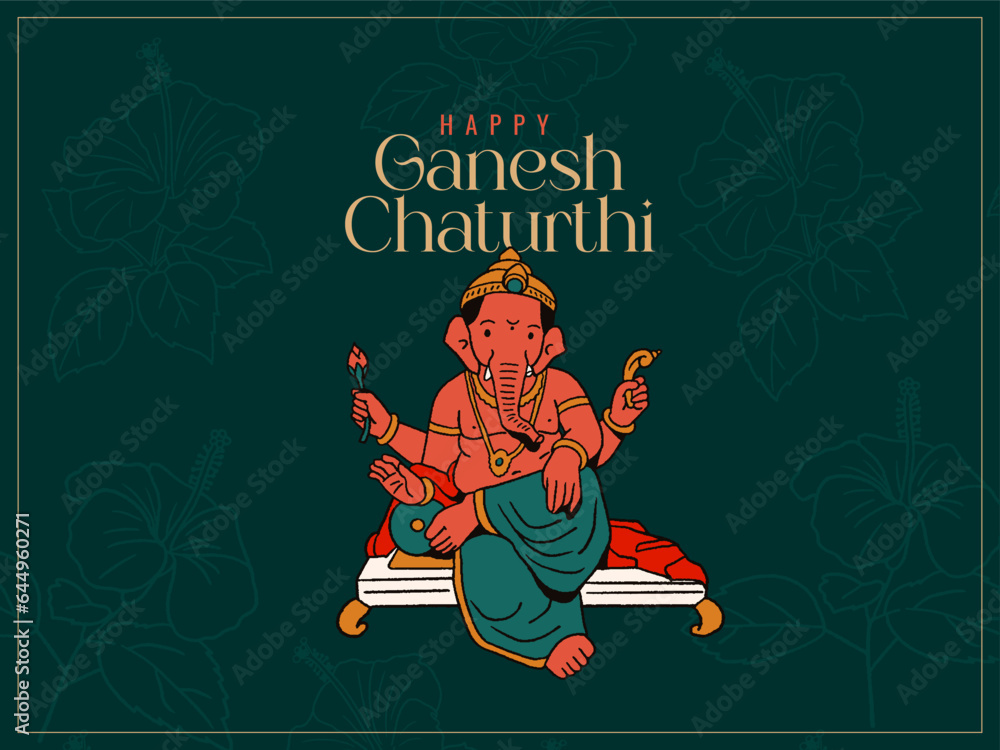 Happy Ganesh Chaturthi Text with Ganesha hand drawn vector illustration ...