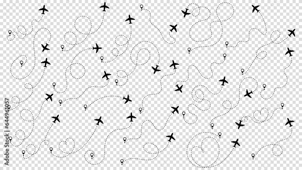 Travel concept from start point and dotted line tracing. Airplane or ...