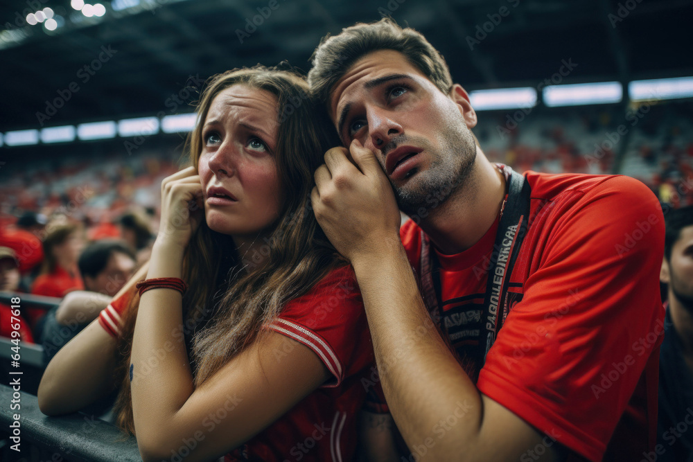 sad fans at the stadium are sad about the loss of their team's defeat ...