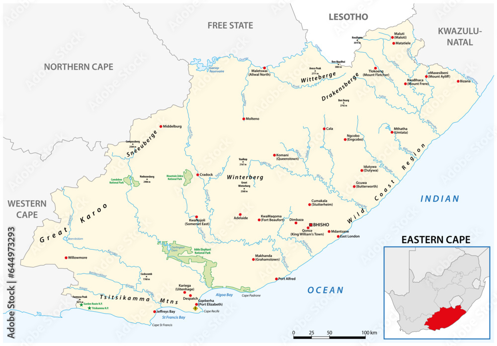 Vector map of Eastern Cape map, South Africa Stock Vector | Adobe Stock