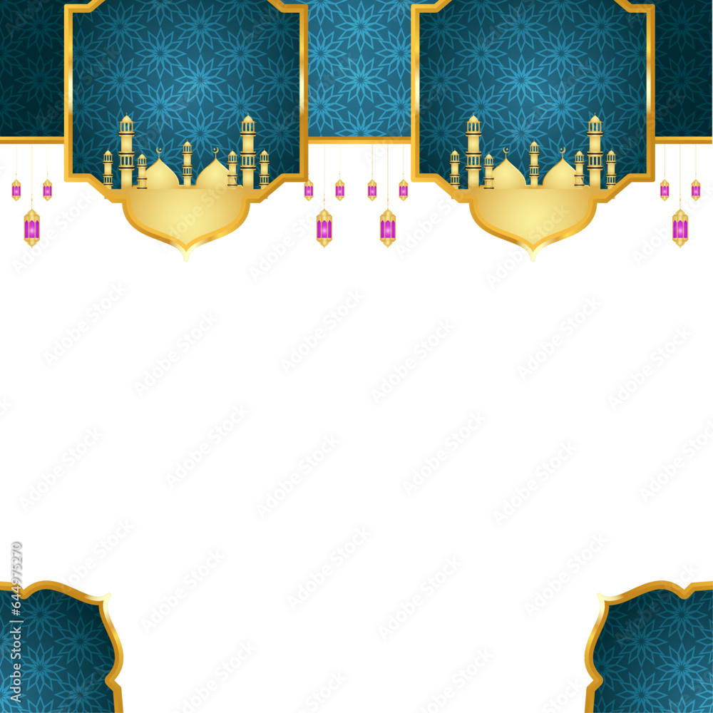 Golden islamic frame with lantern ramadan kareem arabic border flyer ...