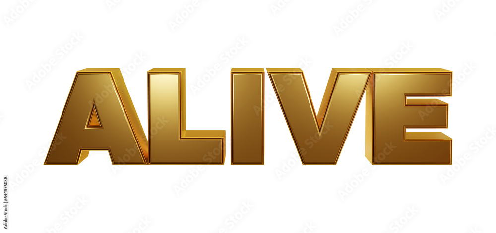 "ALIVE" 3D Rendering Gold Text Transparent Background Stock ...