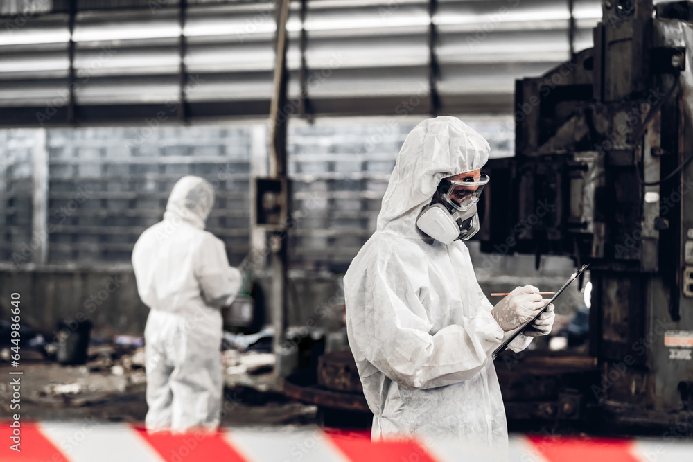 Scientist wear Chemical protection suit check danger chemical, working ...