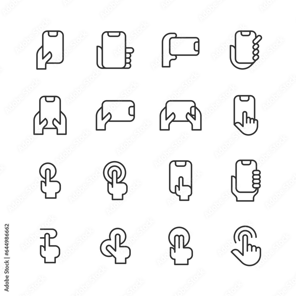 Touch Screen Gestures Line Icons. Editable Stroke. Contains such icons as Touch Screen, Gesture ...