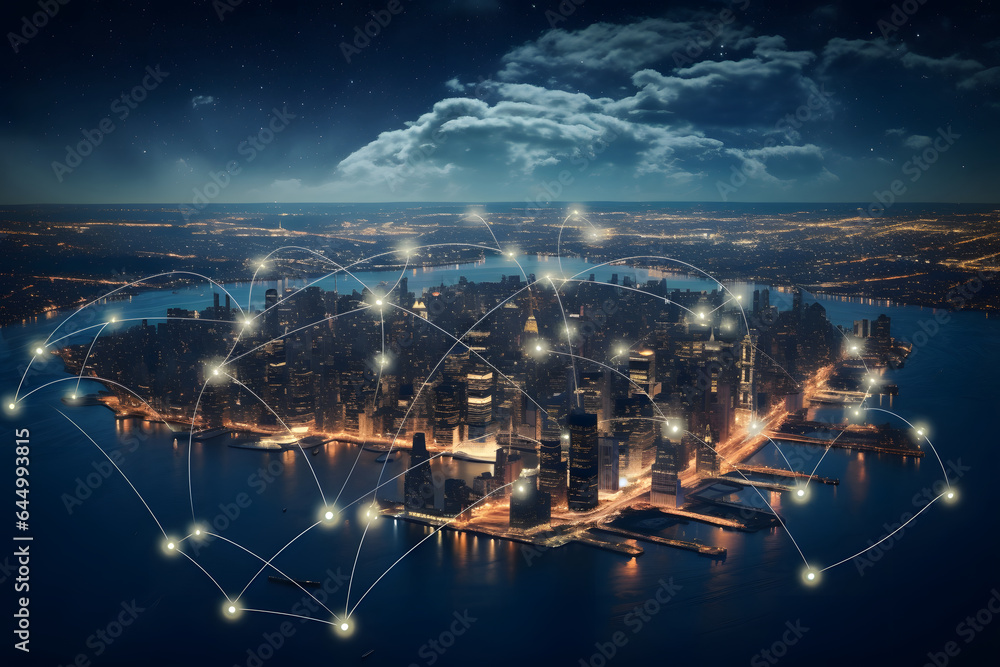 city skyline at night cityscape imbued with abstraction, the concept ...