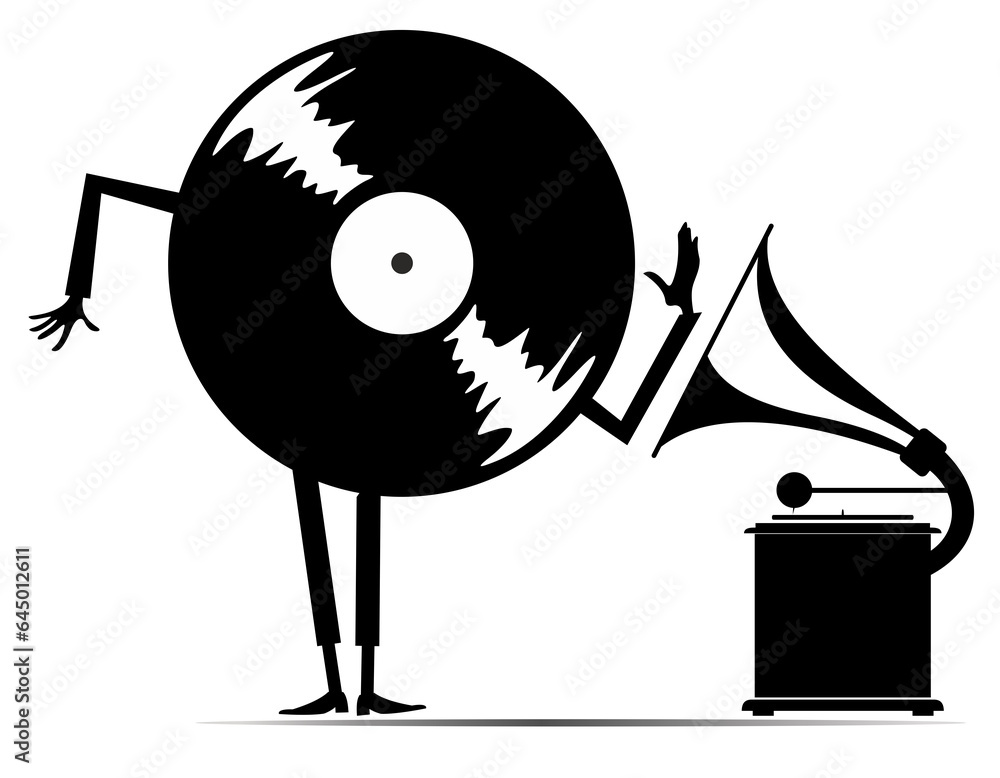 Cartoon long playing record. Retro record player. Cartoon long playing ...