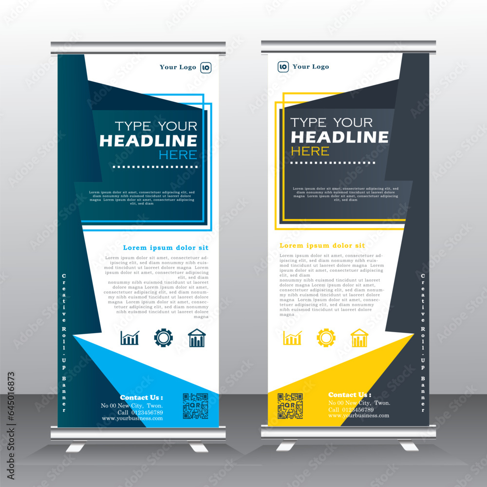 Banner roll-up design, business concept. Graphic template roll-up for ...