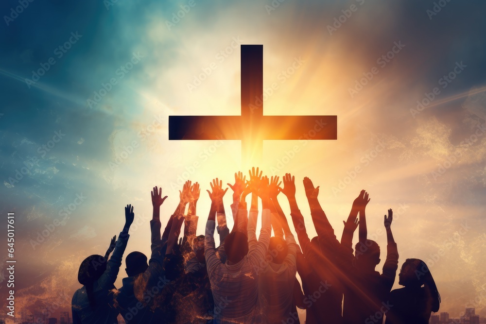 Crowd of people worshiping the cross Stock Photo | Adobe Stock