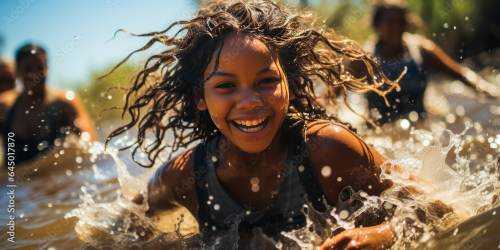 Vibrant image of a joyful Aboriginal Australian girl, energetically ...