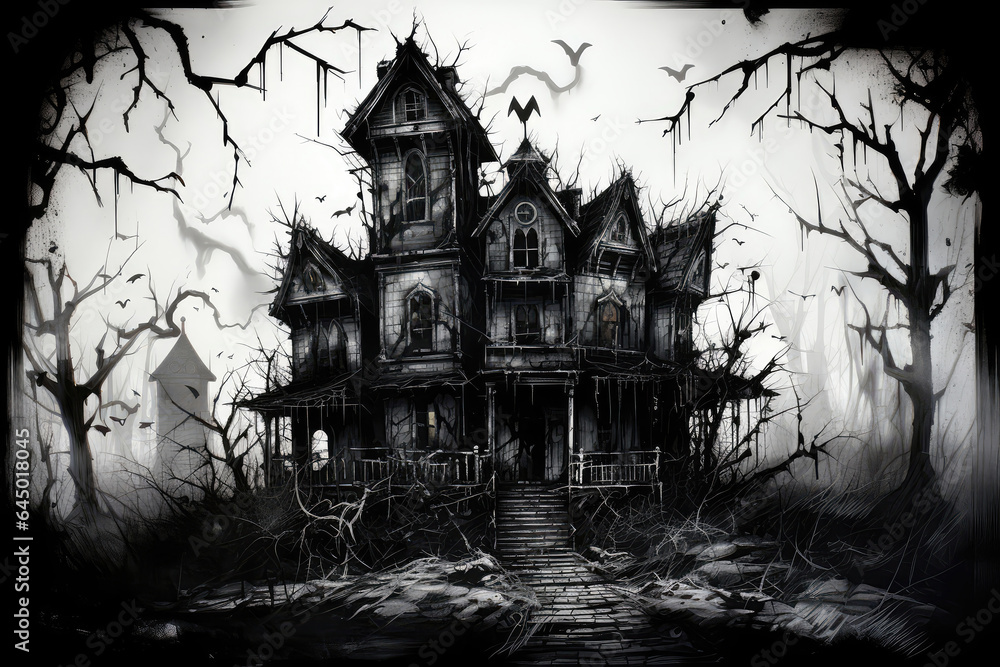 Spooky Haunted House Painted With Crayons . Сoncept Haunted House ...