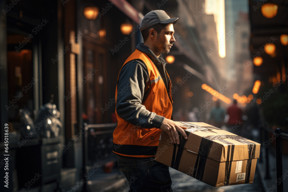 Delivering packages, symbolizing the dedication of delivery workers who ...