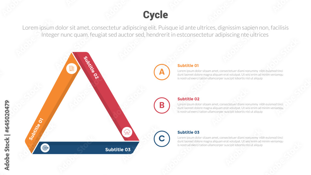 cycle or cycles stage infographics template diagram with triangle shape ...
