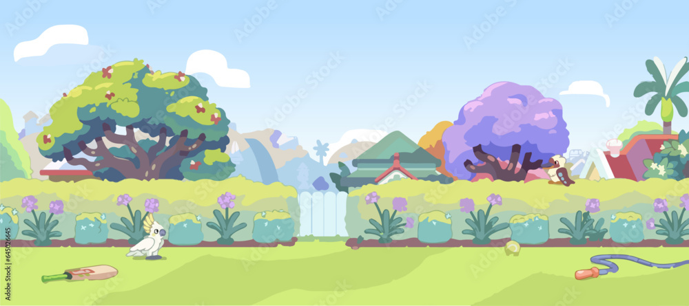 bluey animated fun childish garden house scenario vector de Stock ...