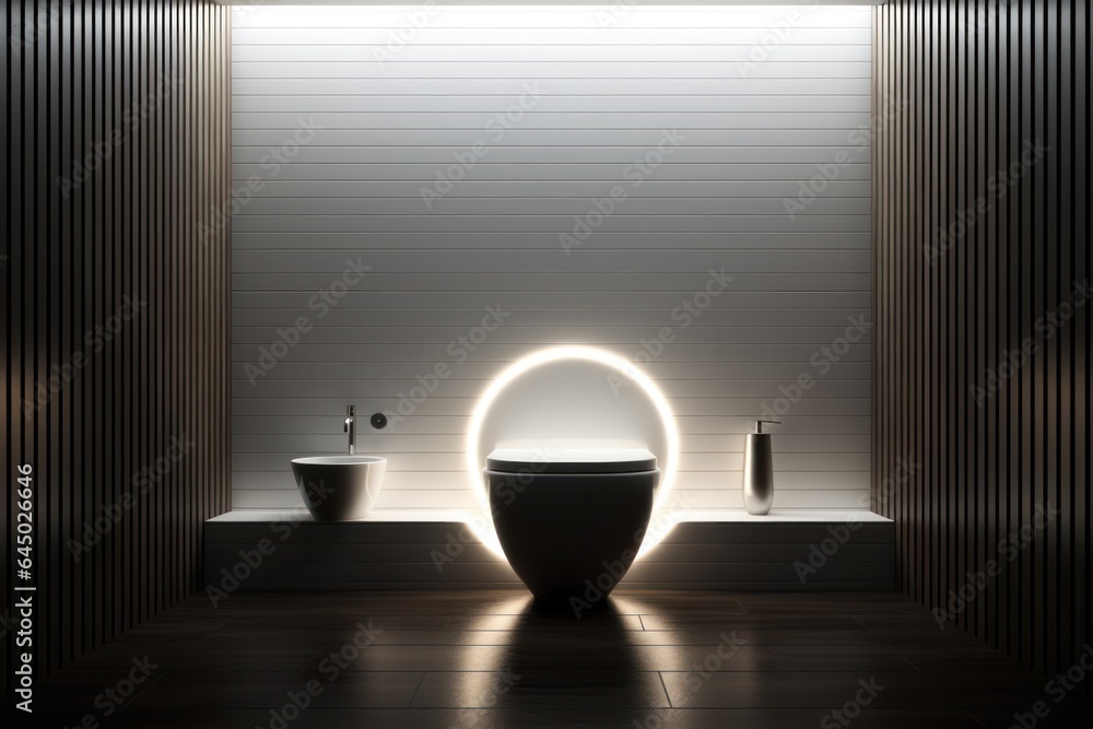 Clean shiny toilet on a simple clean minimalist background of a dark ...