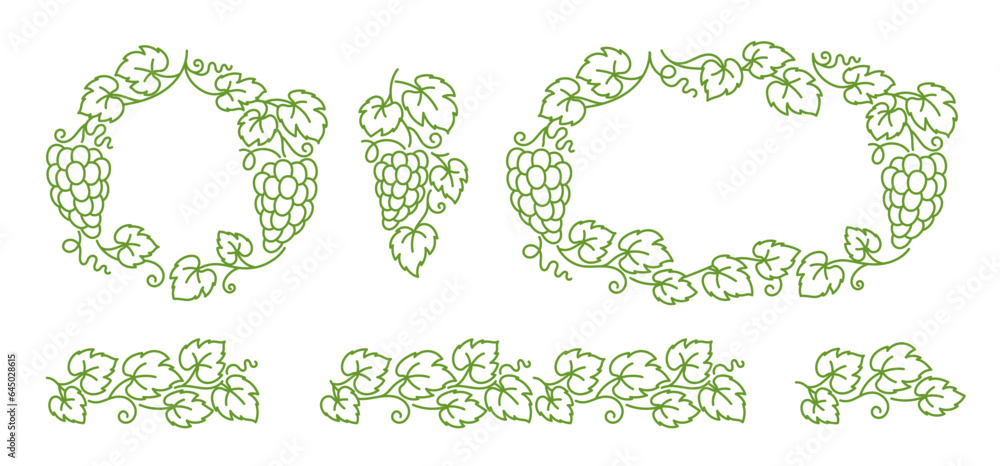 Grapevine ornament wine label kit. Bunch of grapes and leaves. Editable ...