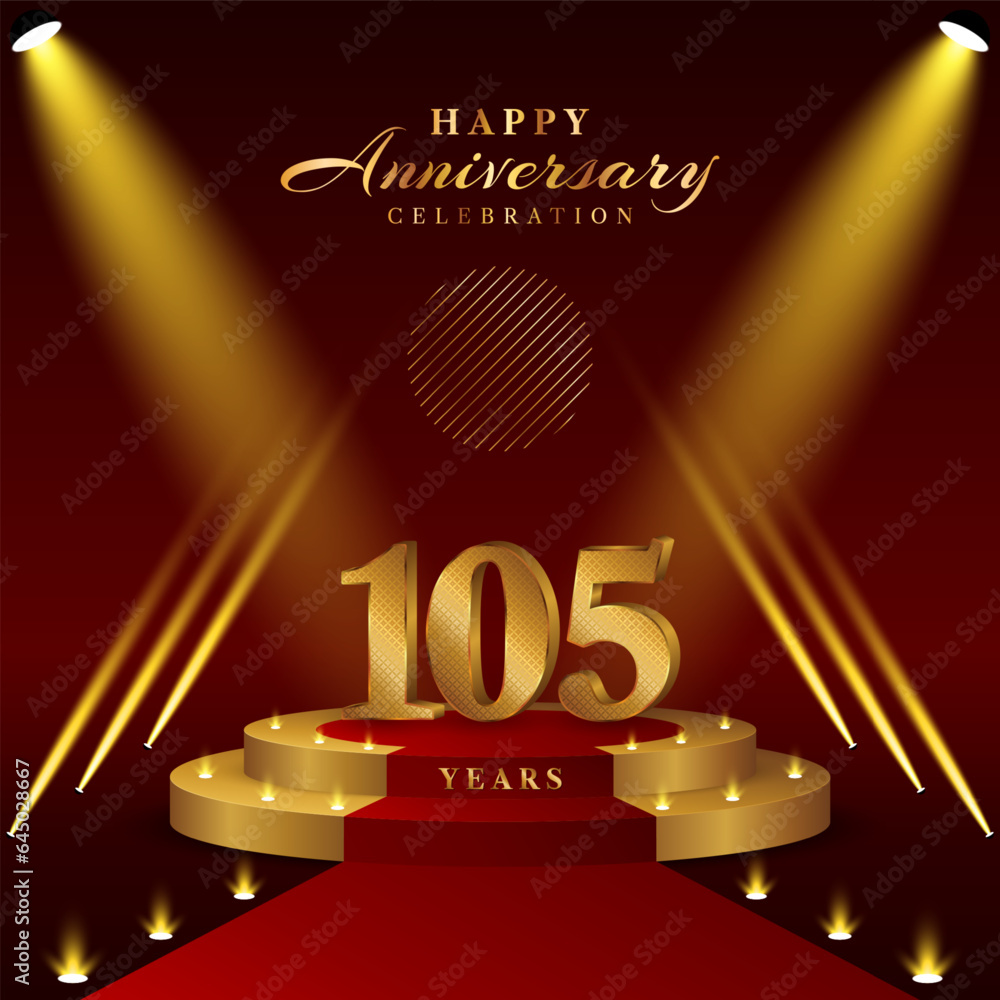 105th anniversary logo with numbers and podium in gold color, logo ...