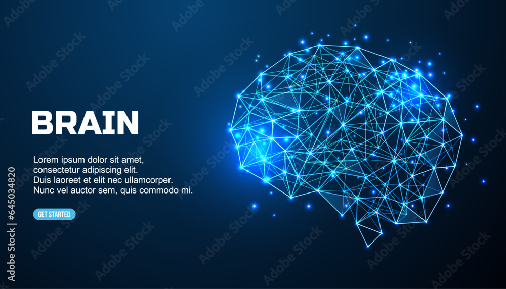 Brain. Low poly abstract digital human brain. Neural network. IQ ...