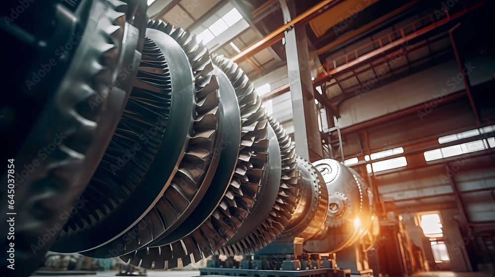 Turbine shop of energy power generation station. Disassembled turbine ...