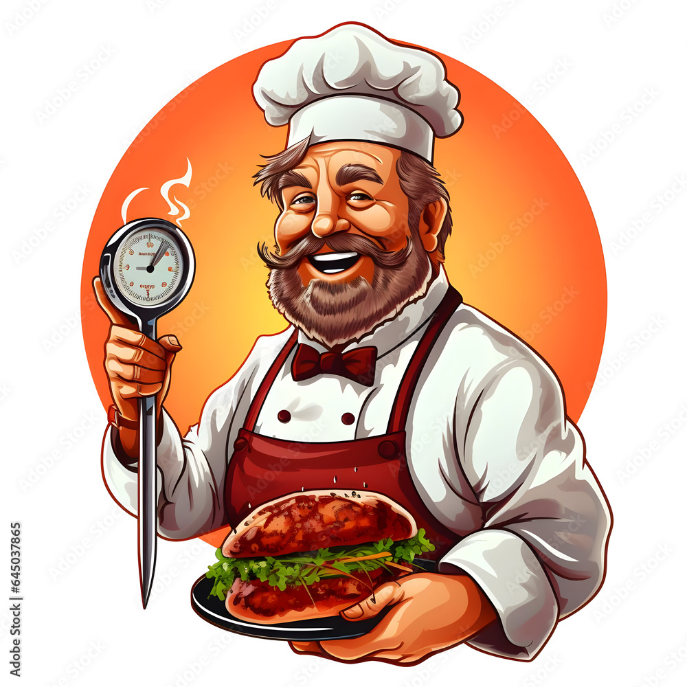 Clipart of a chef testing the doneness of a steak with a meat ...