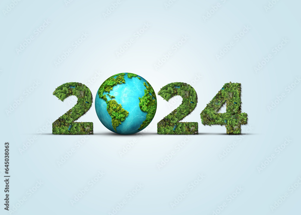 New Year 2024 green recycling and save our planet and earth environment ...