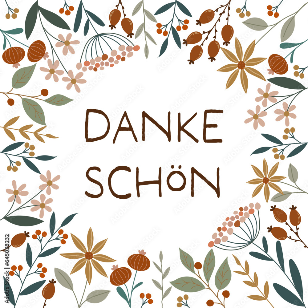 Dankeschön - Schriftzug in deutscher Sprache. Quadratische Dankeskarte ...