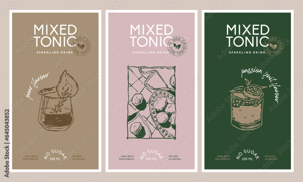 Vector hand drawn food and drinks packaging label design templates for ...