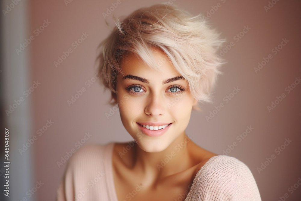 Generative AI portrait of fashion model advertising blond brunette hair ...