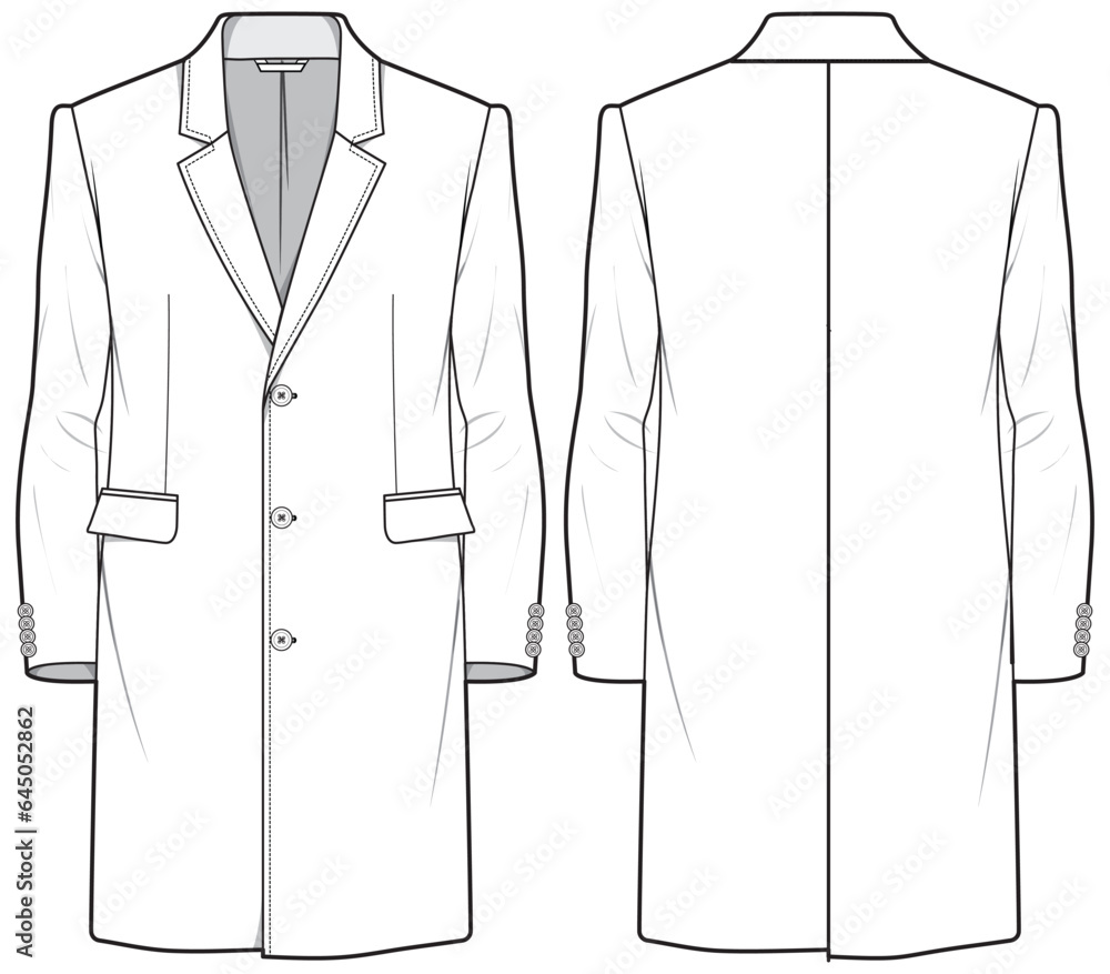 Men's topcoat notch lapel Blazer Jacket suit flat sketch fashion ...
