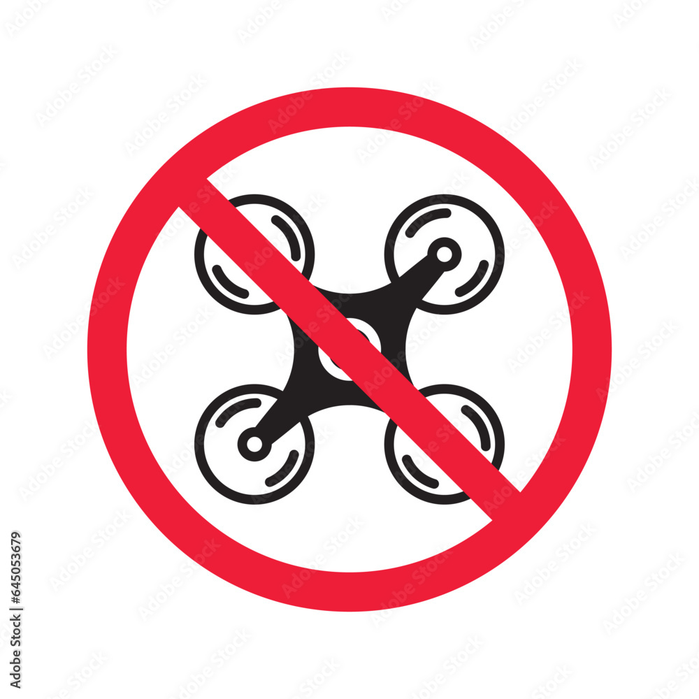 Prohibited drone vector icon. No flying drone icon. Forbidden drone ...