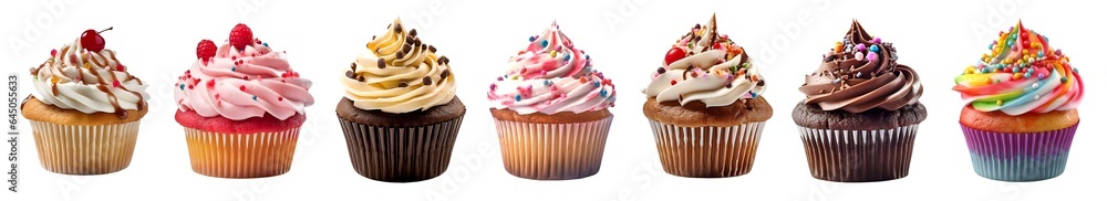 Cupcake muffin with various colourful icing frosting topping on ...
