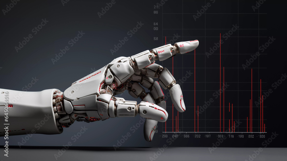 Robotic Financial Analysis: Robot Hand Pulling Up Stock Index Graph ...