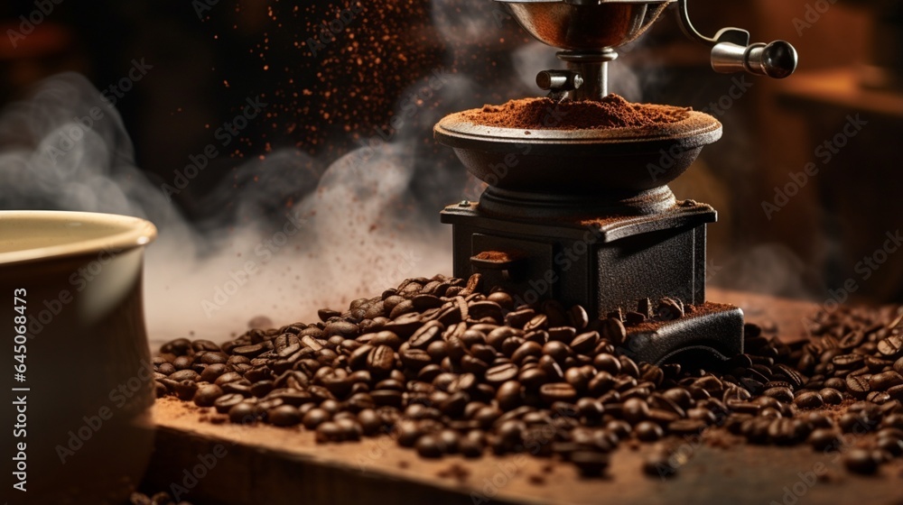 Espresso beans being ground to perfection in a vintage manual coffee ...