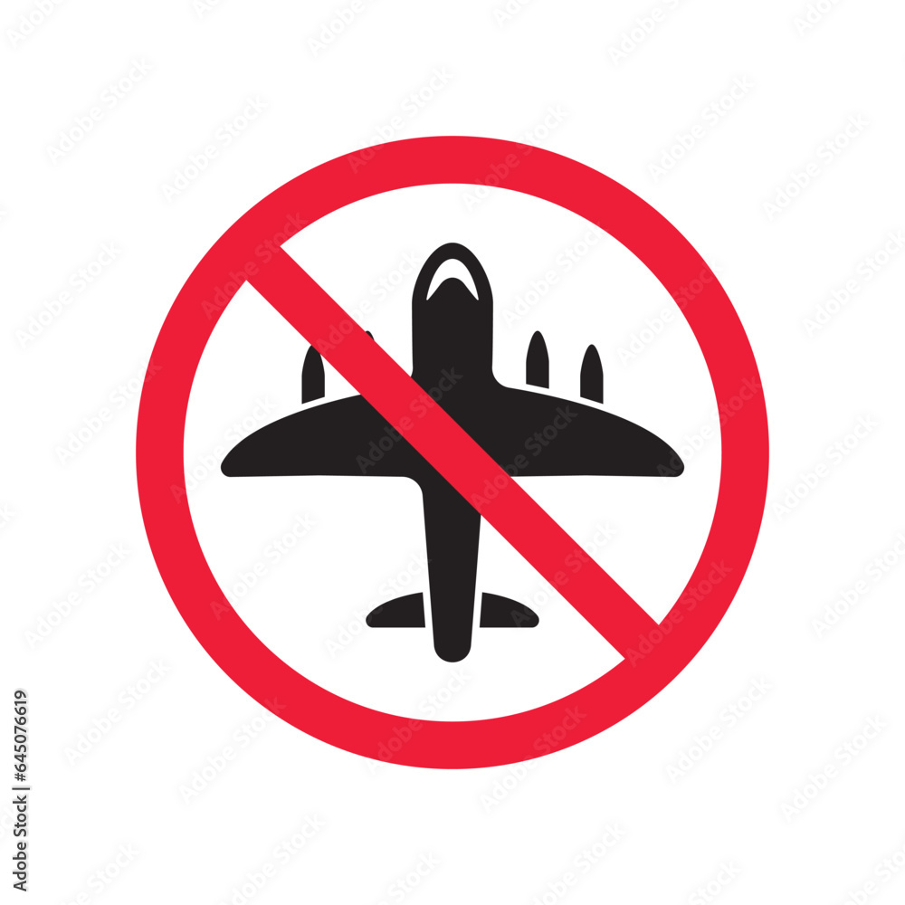 Forbidden plane icon. Do not fly vector sign. Prohibited aviation ...