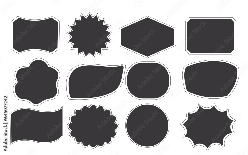 Price tag shapes black solid set outline cartoon abstract blank ...