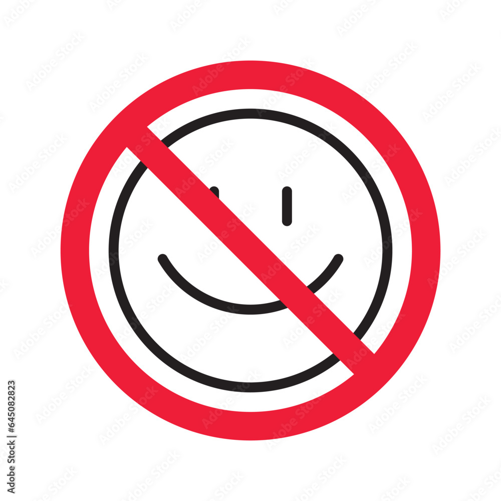 No smile icon. Forbidden emoji icon. No smile vector symbol. Prohibited ...