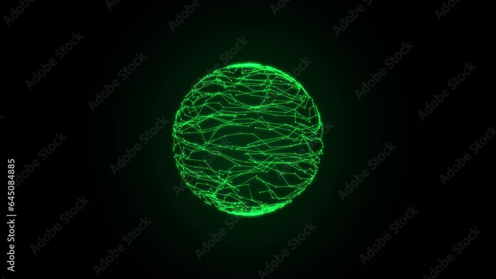 3D animation of future shape a rotating toxic neon green transparent ...