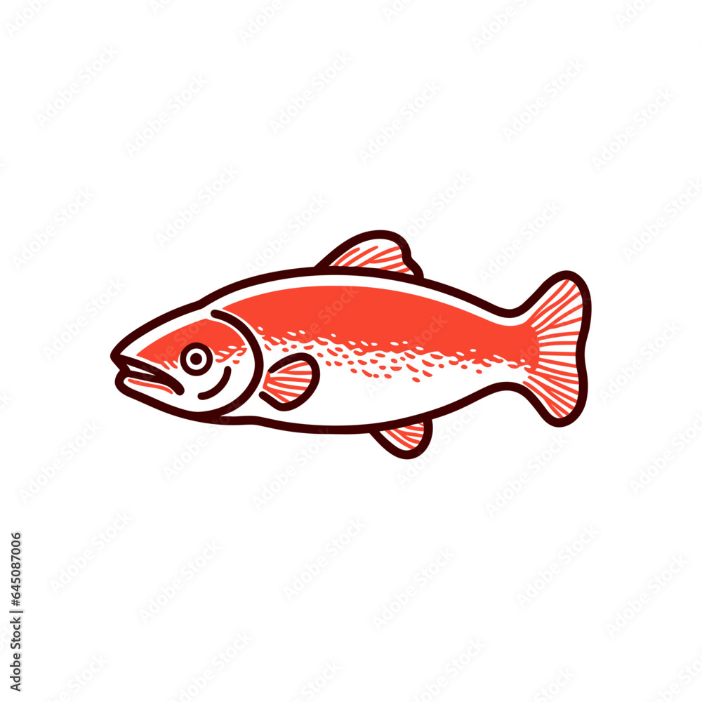 Redfish vector icon in minimalistic, black and red line work, japan web ...