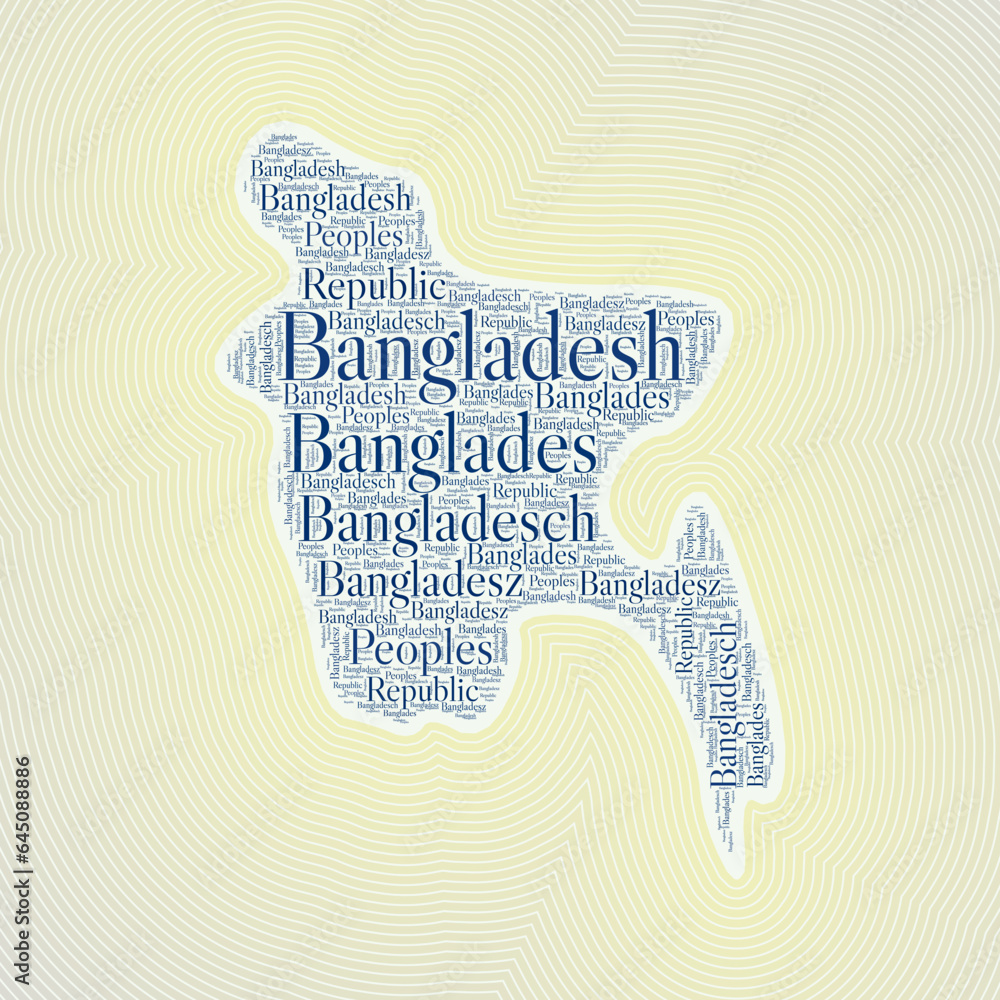Bangladesh shape formed by country name in multiple languages ...