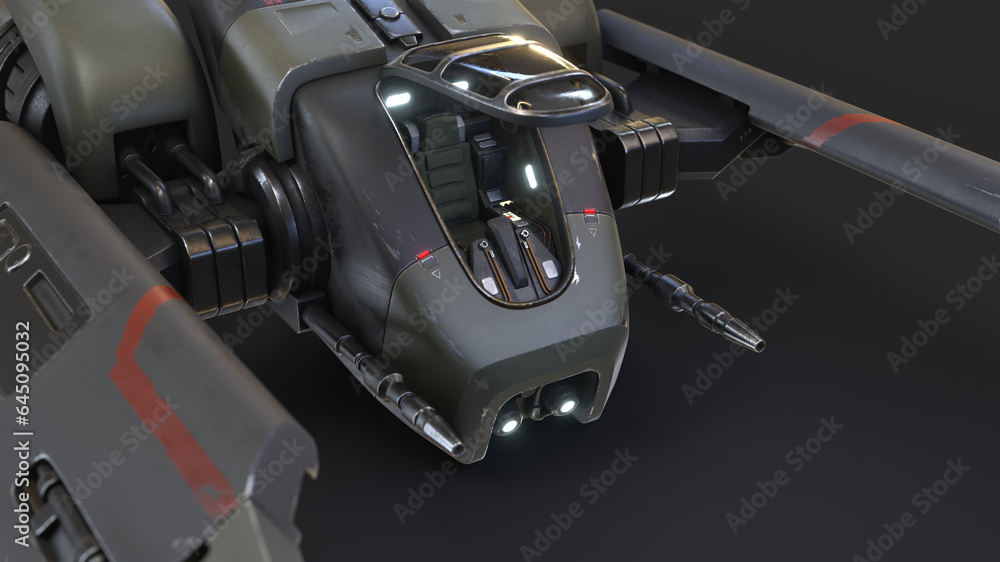 Concept assault fighter, gunship, scratched metal grey-green orange ...