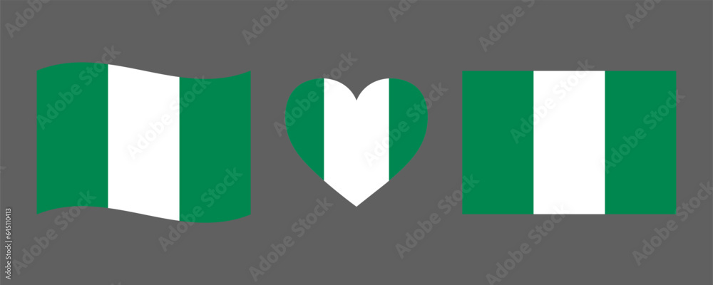 Nigeria flag signs set. Nigerian heart shape decorative element ...