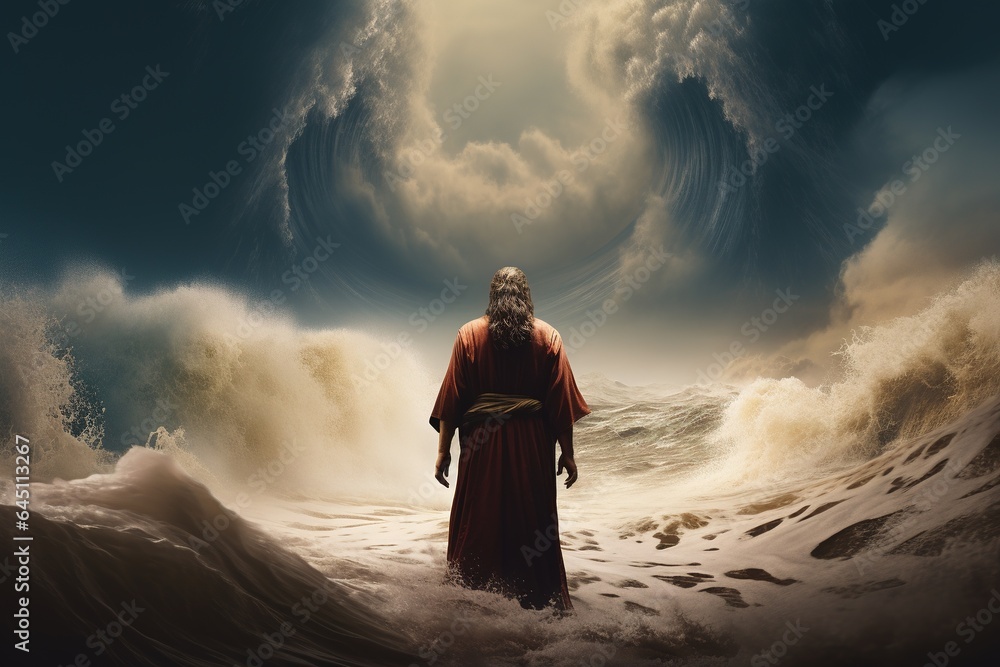 Religious biblical concept, the story of Moses parting the sea, flight ...