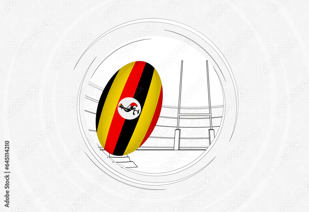 Uganda flag on rugby ball, lined circle rugby icon with ball in a ...