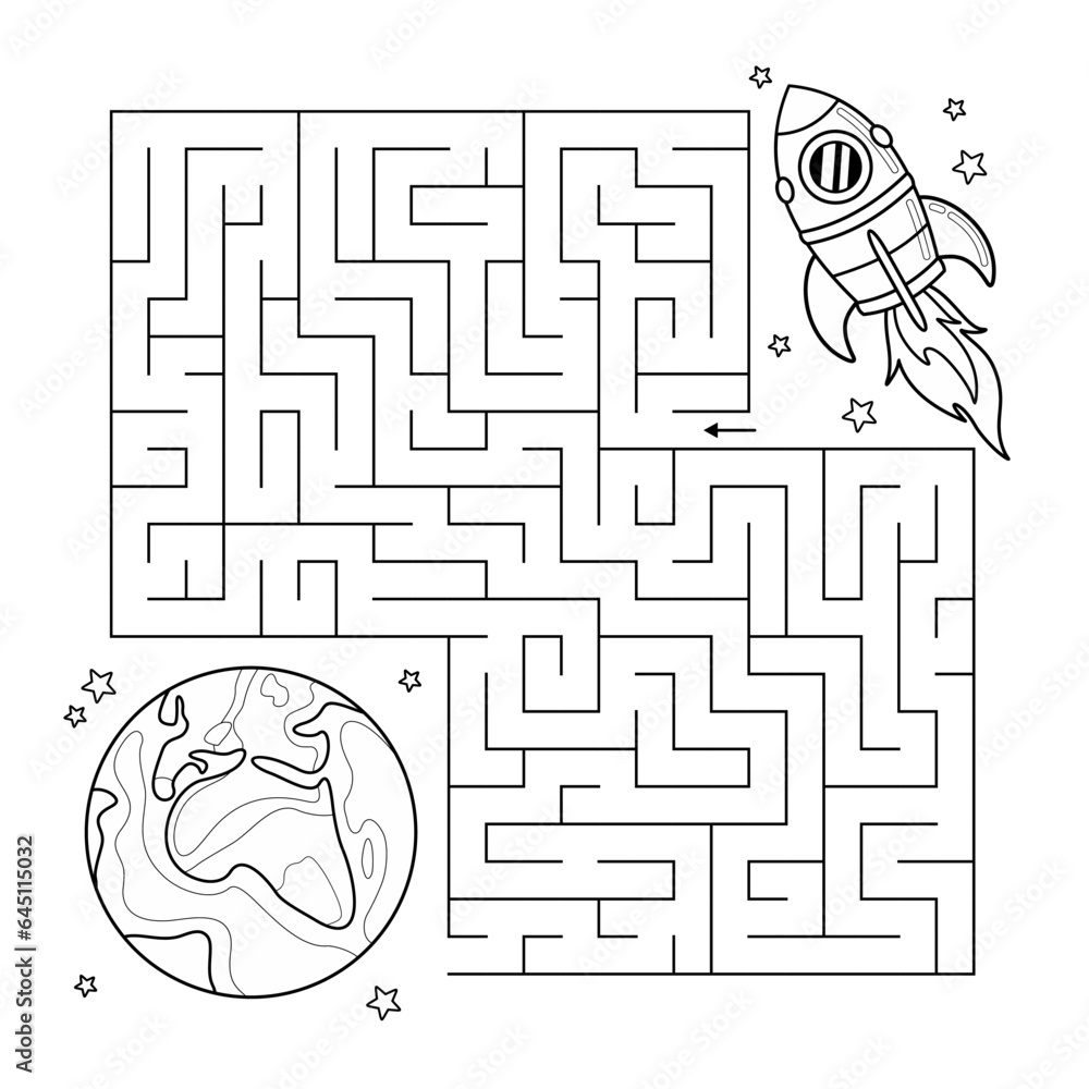 Outline maze game for children. Contour Labyrinth puzzle for kids. Help ...
