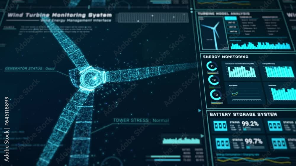 Futuristic wind turbine energy control center interface design, digital ...