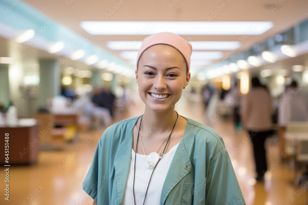 Strong asian japanese survivor from cancer disease, bald drug ...